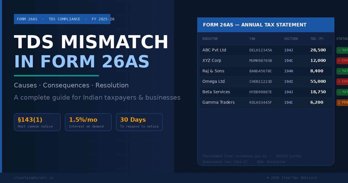 TDS Mismatch Form 26AS: Causes & How to Fix FY 2025-26